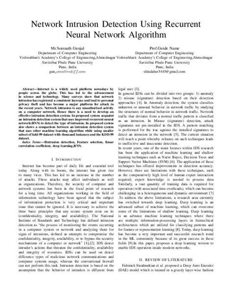 Pdf Network Intrusion Detection Using Recurrent Neural Network Algorithm Profguide Name