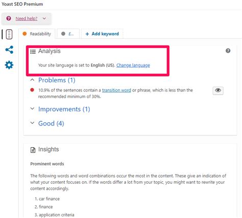 Improve Site Language Message Under Readability · Issue 1405 · Yoast