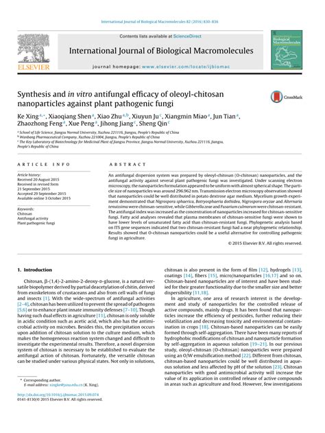 Pdf Synthesis And In Vitro Antifungal Efficacy Of Oleoyl Chitosan