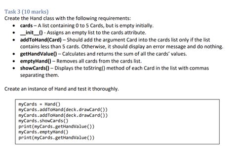 solved task 3 10 marks create the hand class with the