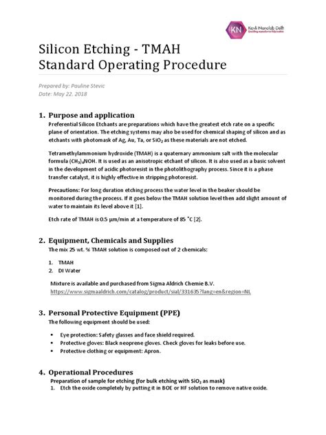 Tmah Silicon Etching Sop Pdf Chemistry Materials