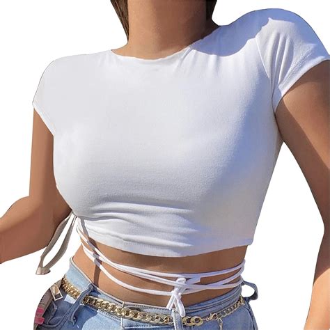 Camiseta Sin Tirantes Para Mujer Manga Corta Top Sexy Adolescente