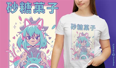 Cute Anime Gamer Girl T Shirt Design Vector Download