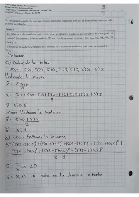 Taller 1 probabilidad y estádistica Estadistica Inferencial Studocu