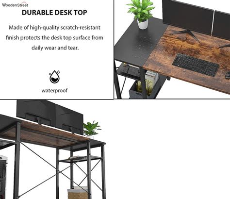 Buy Black And Brown 4 Tier Computer Desk With Storage Shelf Online In
