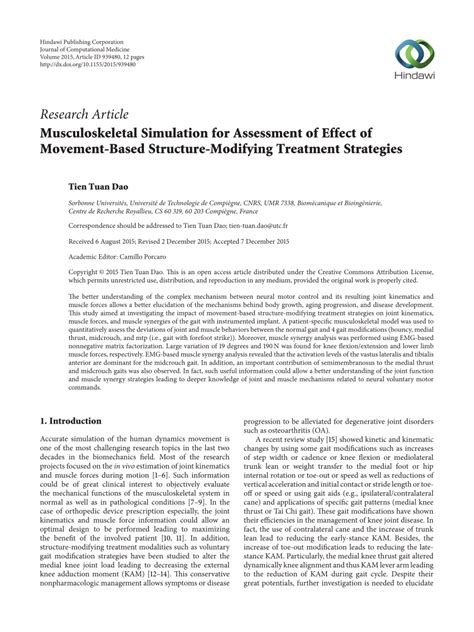 Pdf Musculoskeletal Simulation For Assessment Of Effect Of Movement Based Structure Modifying