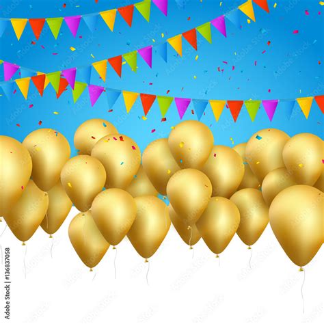 Vector Festive Card Golden Balloons And Confetti Party Invitation