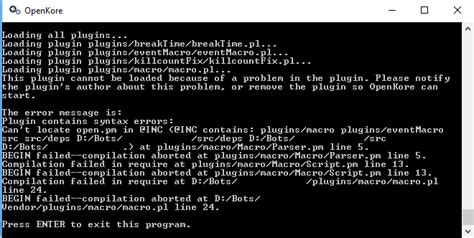 Unable To Load Plugins · Issue 863 · Openkoreopenkore · Github