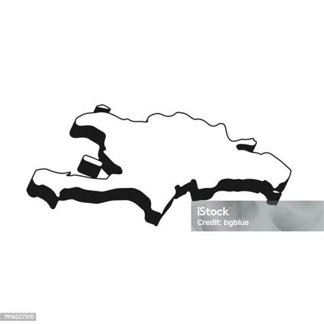 Carte Dhispaniola Avec Contour Noir Et Ombre Sur Fond Blanc Vecteurs