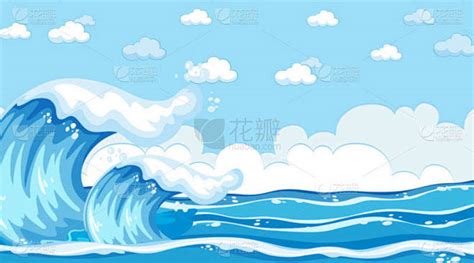 利用海浪图解的日间海滩景观