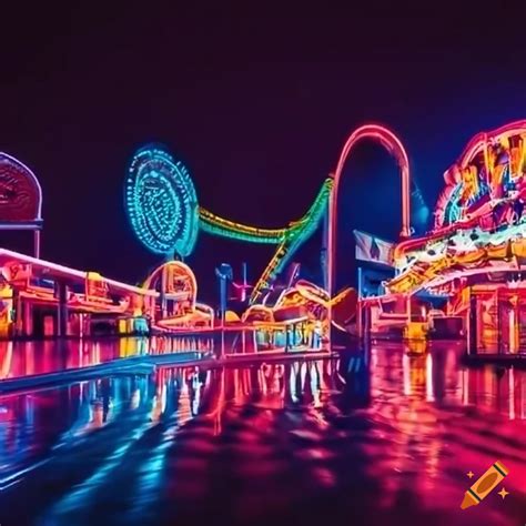 Neon Fairground With Roller Coaster On Craiyon