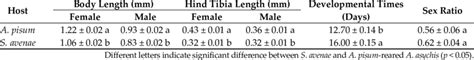 Body Length Hind Tibia Length Developmental Times And Sex Ratio Of A Download Scientific