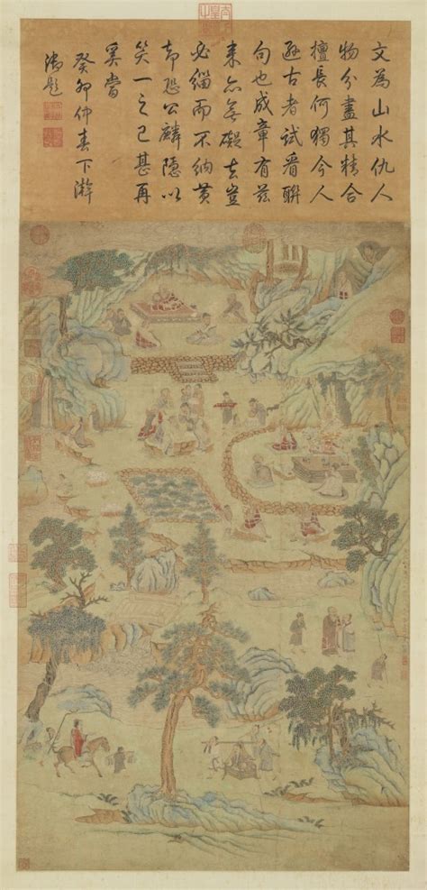 明 文征明仇英合摹李公麟莲社图轴 台北故宫博物院馆藏 古玩图集网