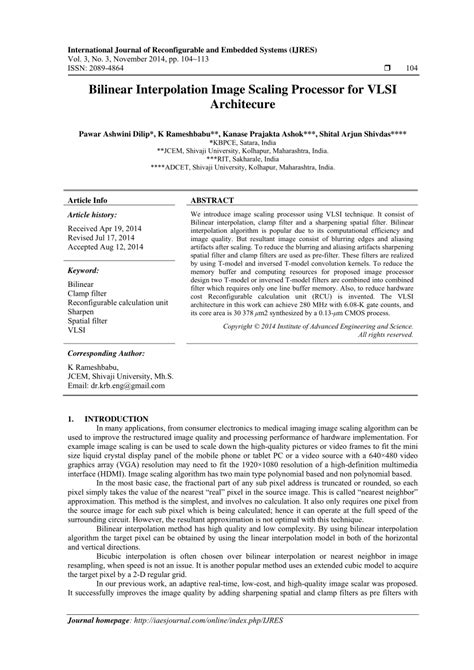 pdf bilinear interpolation image scaling processor for vlsi architecure