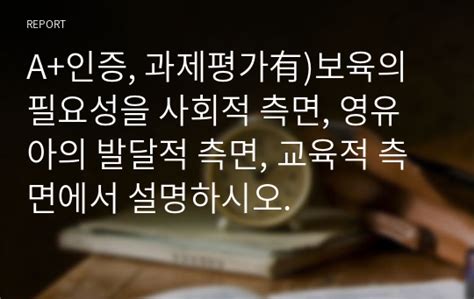 A인증 과제평가有보육의 필요성을 사회적 측면 영유아의 발달적 측면 교육적 측면에서 설명하시오 레포트