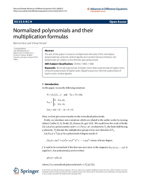 Pdf Normalized Polynomials And Their Multiplication Formulas