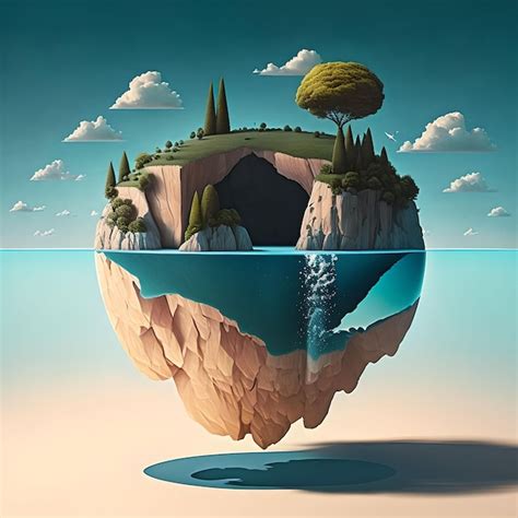 Premium Ai Image A Surreal Landscape Where The Ocean Meets The Sky With Floating Islands In