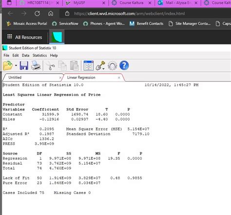Solved Above Is A Linear Regression Of My Student Data 1 Chegg