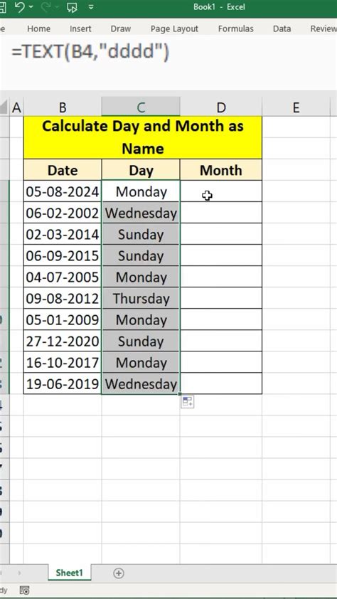 Find Day And Month Excel 🆕 Trick 💯shorts Viral Trending