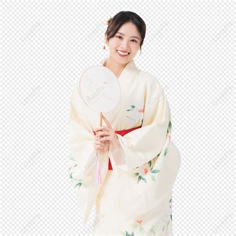 팬을 들고 기모노에서 아름 다운 여자 Png 일러스트 무료 다운로드 Lovepik