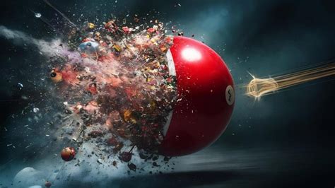 Premium Photo Red Billiard Ball Splits Into Particles And Debris