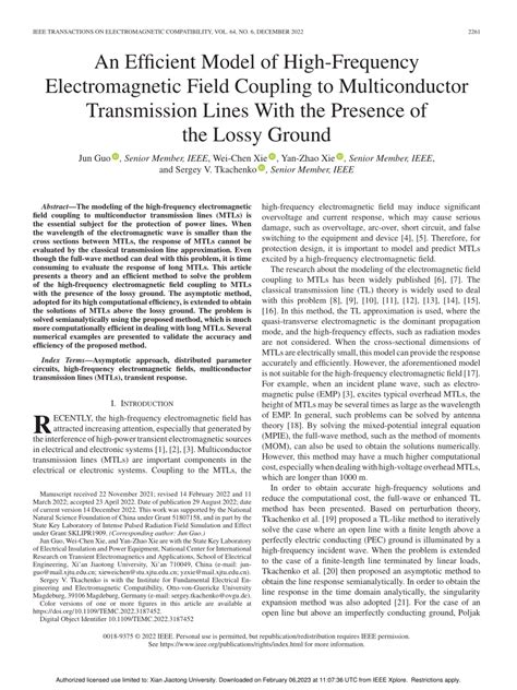 Pdf An Efficient Model Of High Frequency Electromagnetic Field Coupling To Multiconductor