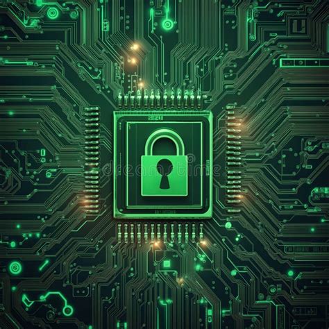 Digital Lock Symbol On A Vibrant Circuit Board In A Futuristic Design Stock Illustration