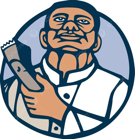 Barber Hair Clipper Scissors Circle Linocut Isolated Black Printmaking