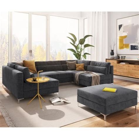 Canapé Elio microfibre graphite x cm avec pouf canapé panoramique Cdiscount Jardin
