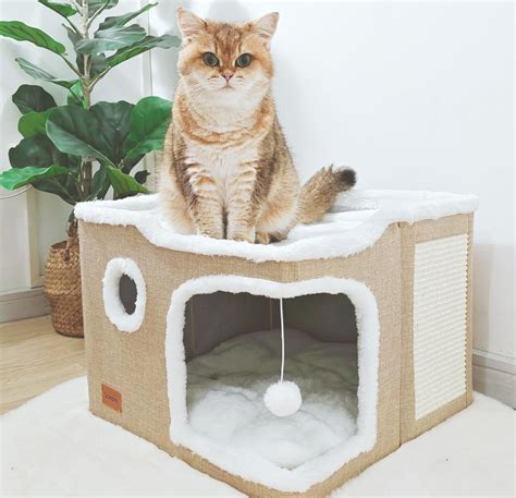 Spindro Large Cat Bed For Indoor Cats Foldable Adult Cat Cave Anti Anxiety House