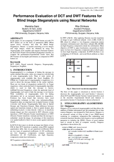 Pdf Performance Evaluation Of Dct And Dwt Features For Blind Image
