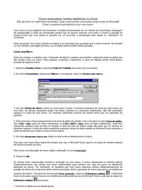 Como Automatizar Tarefas No Excel Pdf Macro Ciência Da Computação