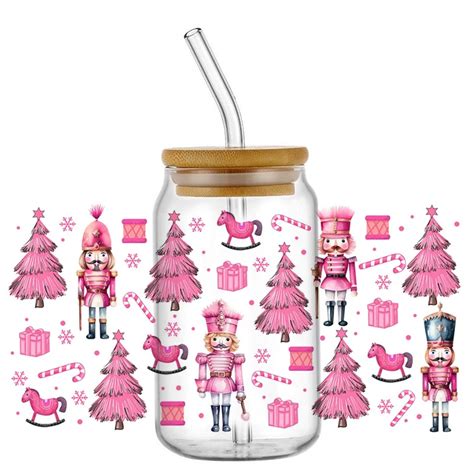 Calcoman A Navide A Rosa 3d Envolturas De Taza Uv Dtf De 16oz Pegatina