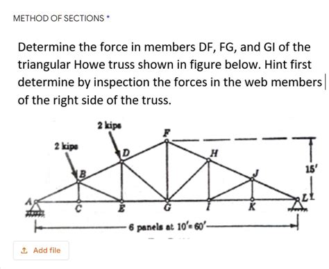 SOLVED METHOD OF SECTIONS Determine The Force In Members DF FG And
