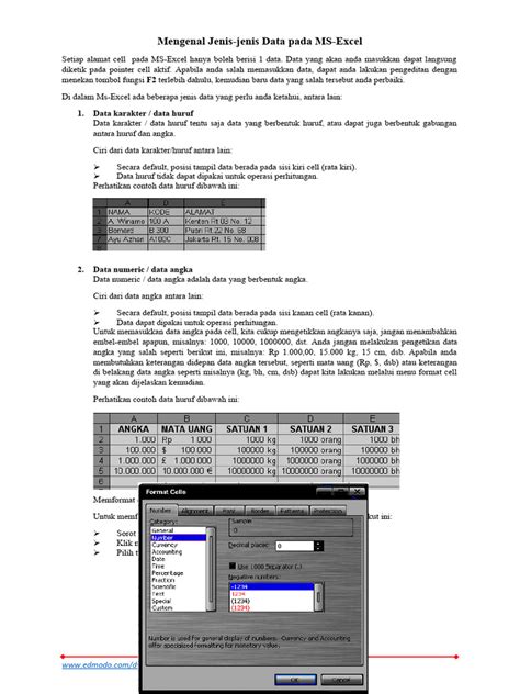 jenis data excel pdf