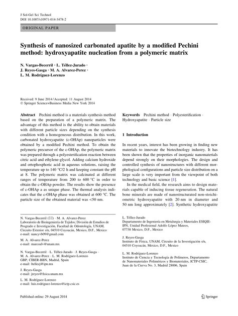 Pdf Synthesis Of Nanosized Carbonated Apatite By A Modified Pechini