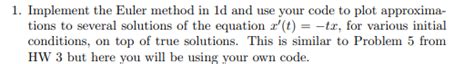 Solved 1 Implement The Euler Method In 1 D And Use Your