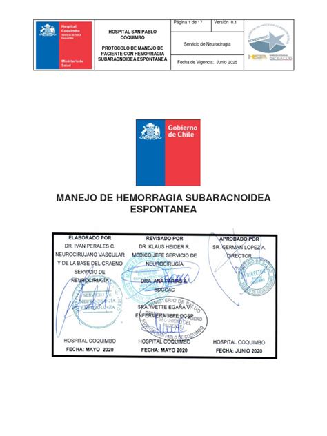Manejo De Hemorragia Subaracnoidea Hsp V 01 Pdf Medicina Clinica