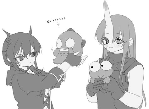 Chen Hoshiguma Hasunoue Keroppi And Hangyodon Arknights And 2 More Drawn By Match Bou