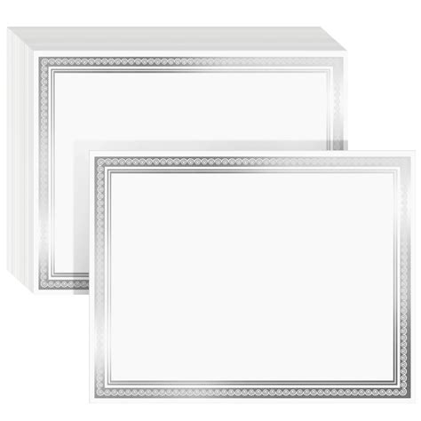 50 Pack Blank Award Certificate Paper With Silver Foil Border