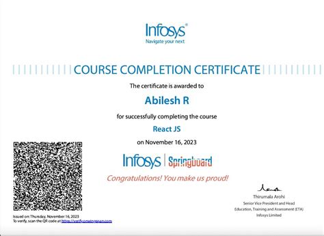 Abilesh Rajesh On Linkedin Reactjs Certified