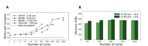 memory usage a memory footprint per synapse for four different