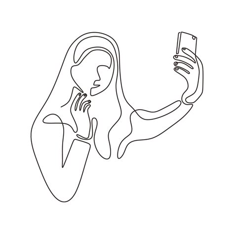 Young Girl Taking Selfie Continuous One Line Drawing 3410060 Vector