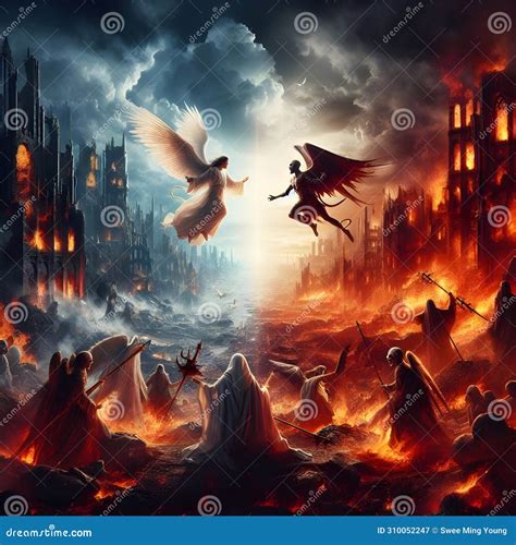 Image Of An Epic Battle Between Good And Evil As Angels And Demons Clash In A Final Showdown In
