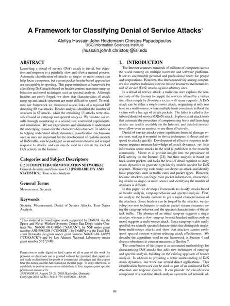 2003 a framework for classifying denial of service attacks pdf
