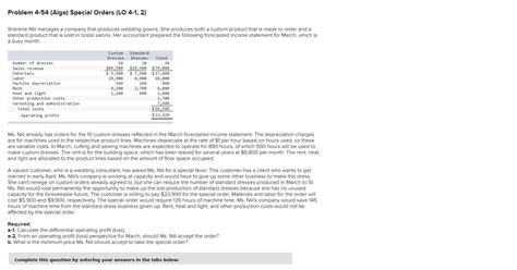 Solved Problem 4 54 Algo Special Orders LO 4 1 2 Chegg