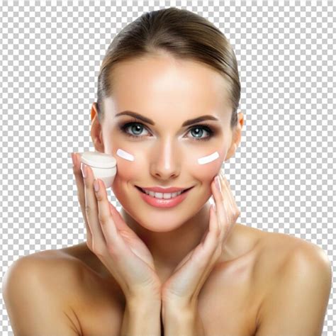 Premium Psd Beautiful Woman Applying Moisturizer Cream Her Faces