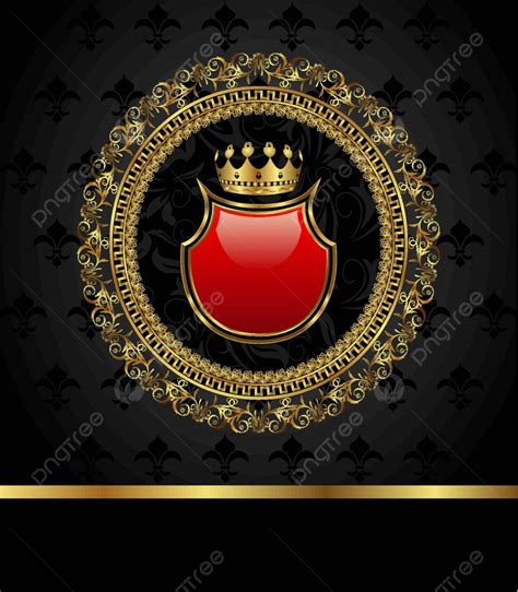Golden Frame With Heraldic Elements Scroll Shape Shield Vector Template