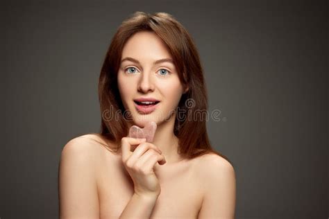 Attractive Young Girl With Blue Eyes Healthy Spotless Face Using Face