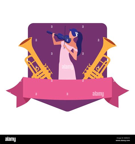 Musician Woman Violin Playing Musical Vector Illustration Stock Vector
